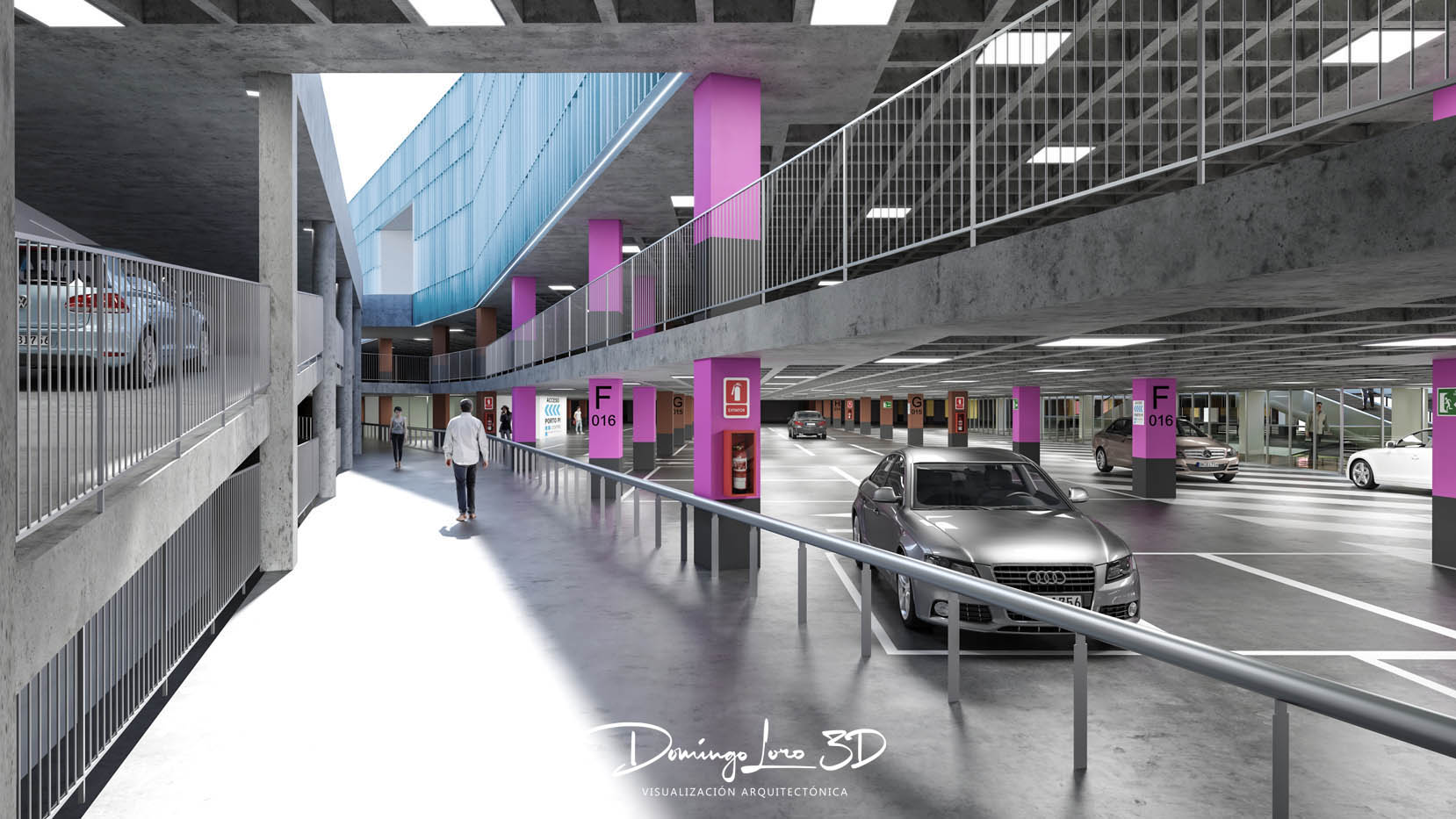 Render de un parking para su visualización 3D